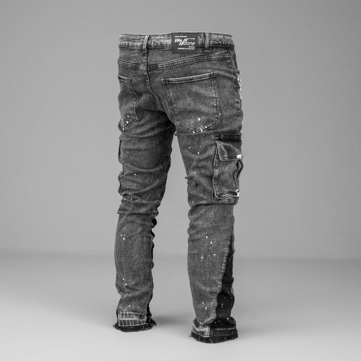 Black Acid Wash Cargo Jeans – LOWKAL SA